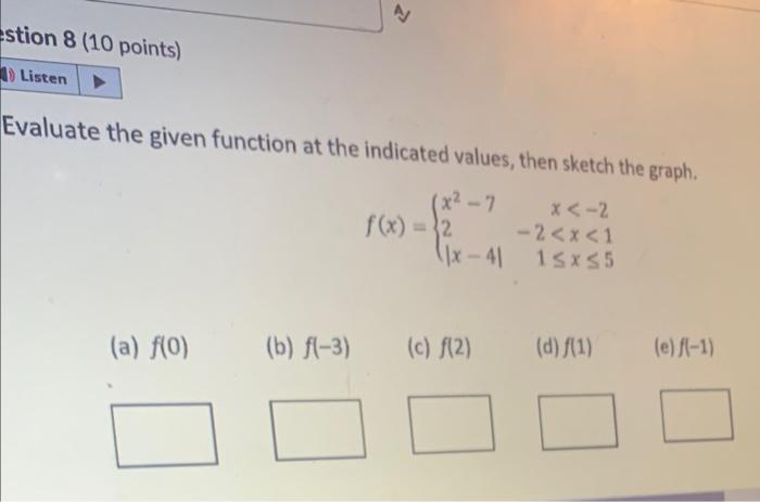 Solved Evaluate the given function at the indicated values, | Chegg.com