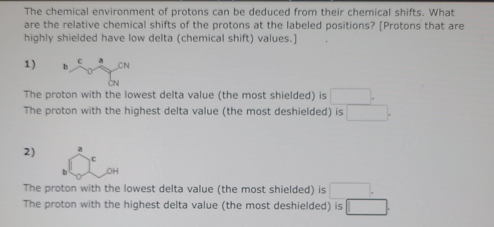 Solved The chemical environment of protons can be deduced | Chegg.com