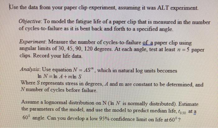 Use the data from your paper clip experiment, | Chegg.com