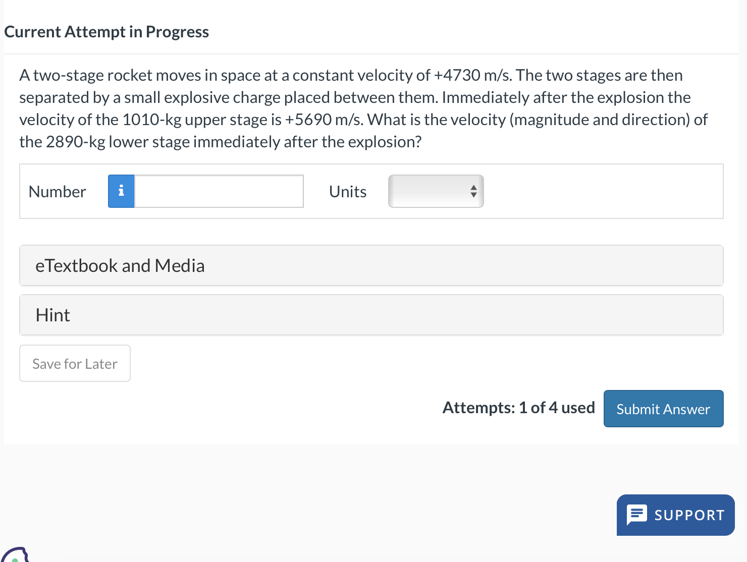 Solved Current Attempt in ProgressA two-stage rocket moves | Chegg.com