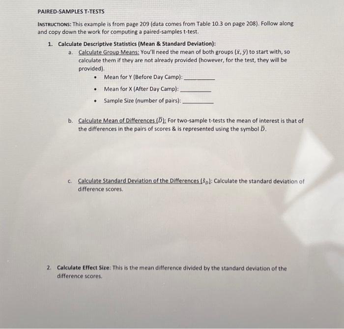 PAIRED-SAMPLES T-TESTS INSTRUCTIONS: This example is | Chegg.com