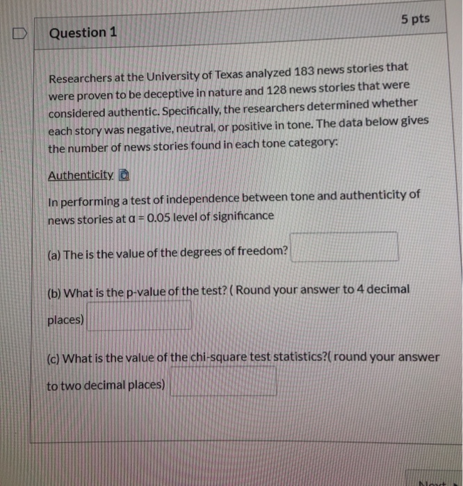 Solved 5 pts Question 1 Researchers at the University of | Chegg.com Solved 5 pts Question 1 Researchers at the University of | Chegg.com