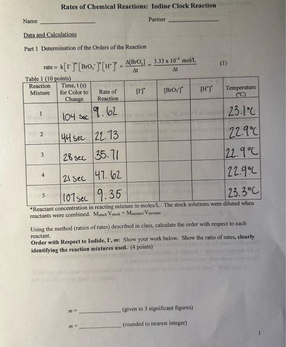 Solved Rates of Chemical Reactions: Iodine Clock Reaction | Chegg.com