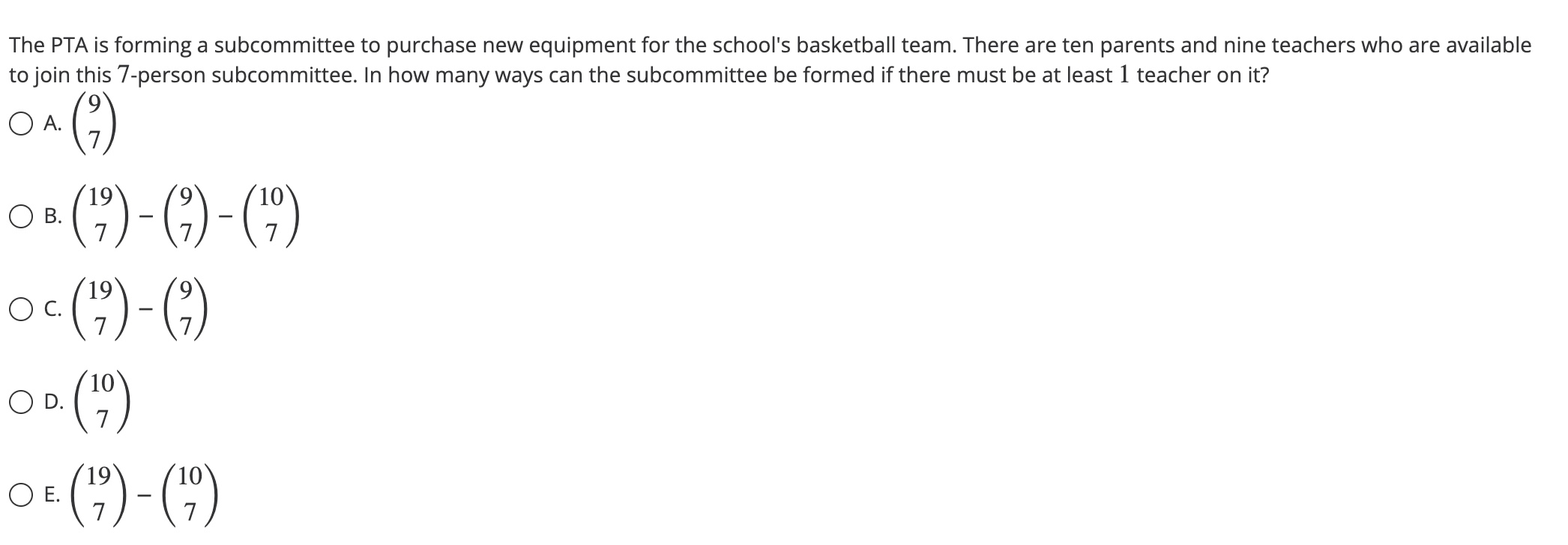 Solved The PTA is forming a subcommittee to purchase new | Chegg.com