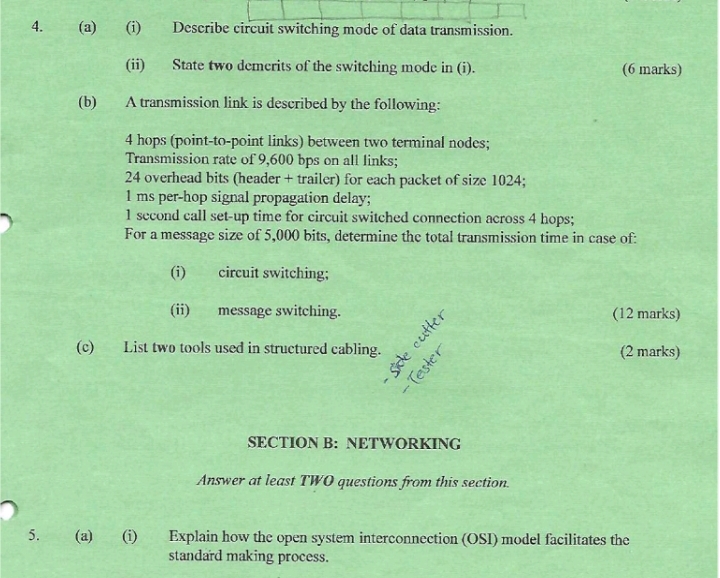 Solved (a) (i) ﻿Describe circuit switching mode of data | Chegg.com