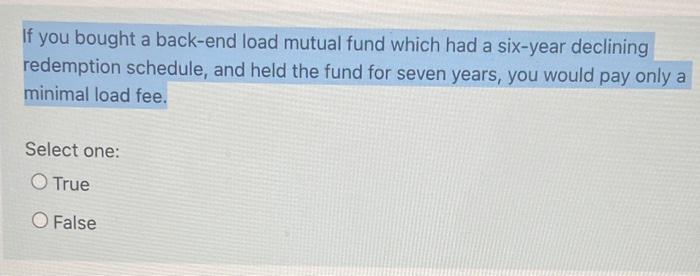 Solved If you bought a back-end load mutual fund which had a | Chegg.com