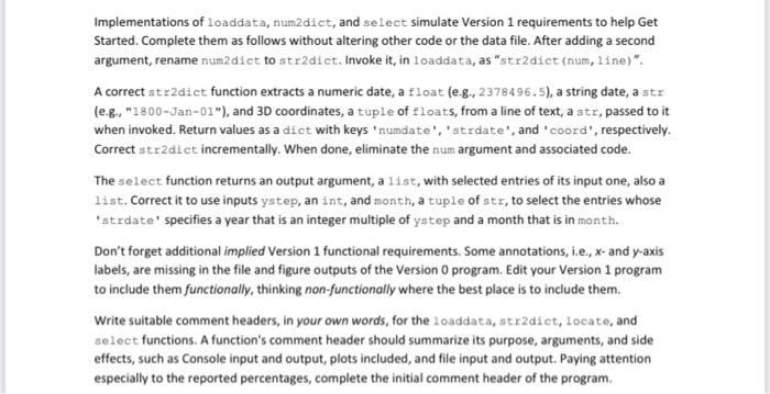 Solved Implementations of loaddata, num2dict, and select | Chegg.com