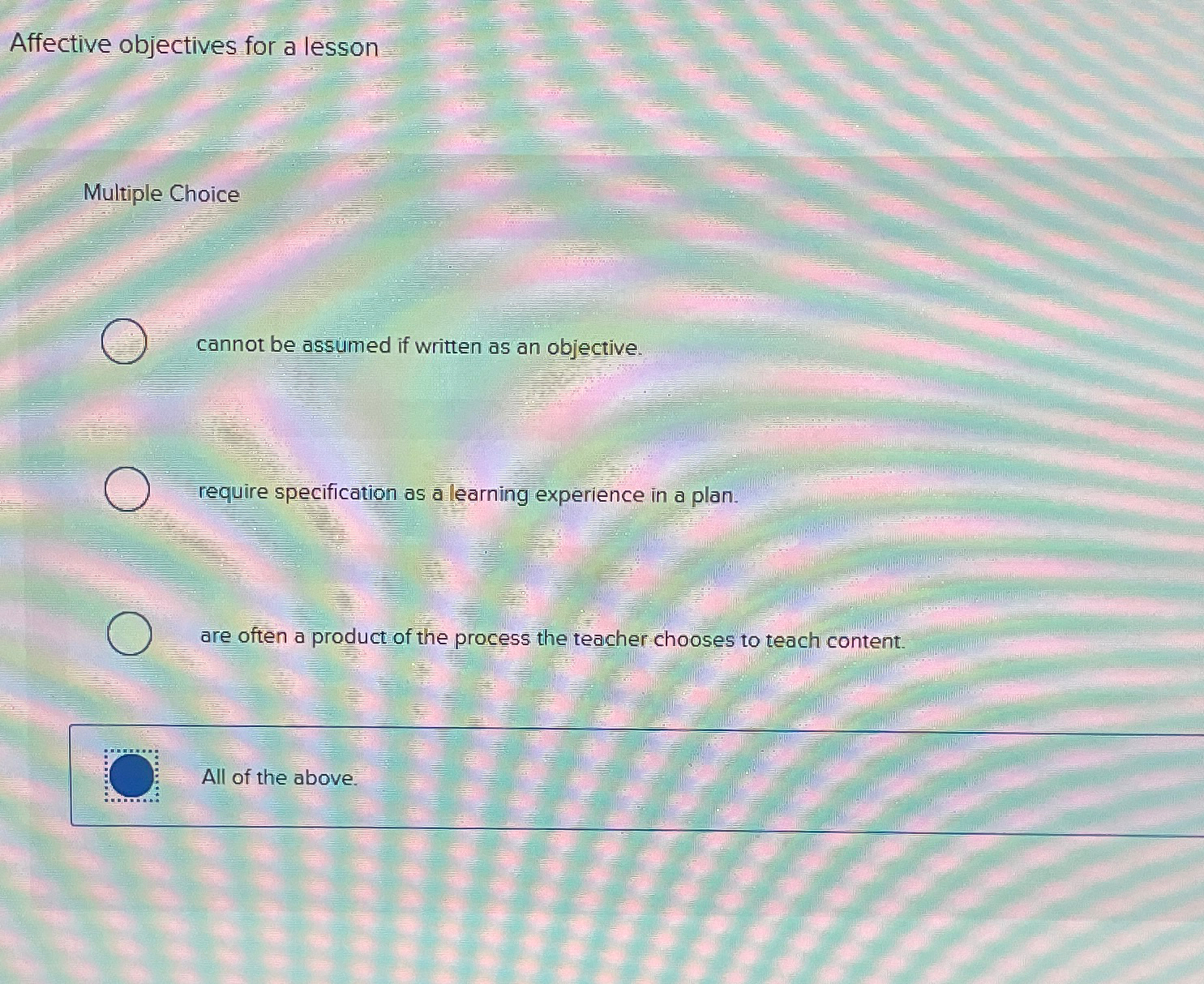 Solved Affective objectives for a lessonMultiple | Chegg.com
