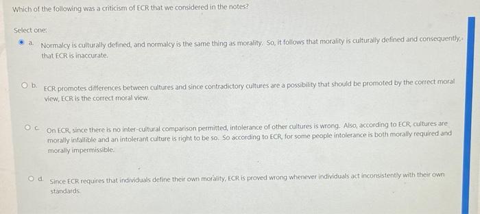 Which of the following was a criticism of ECR that we | Chegg.com