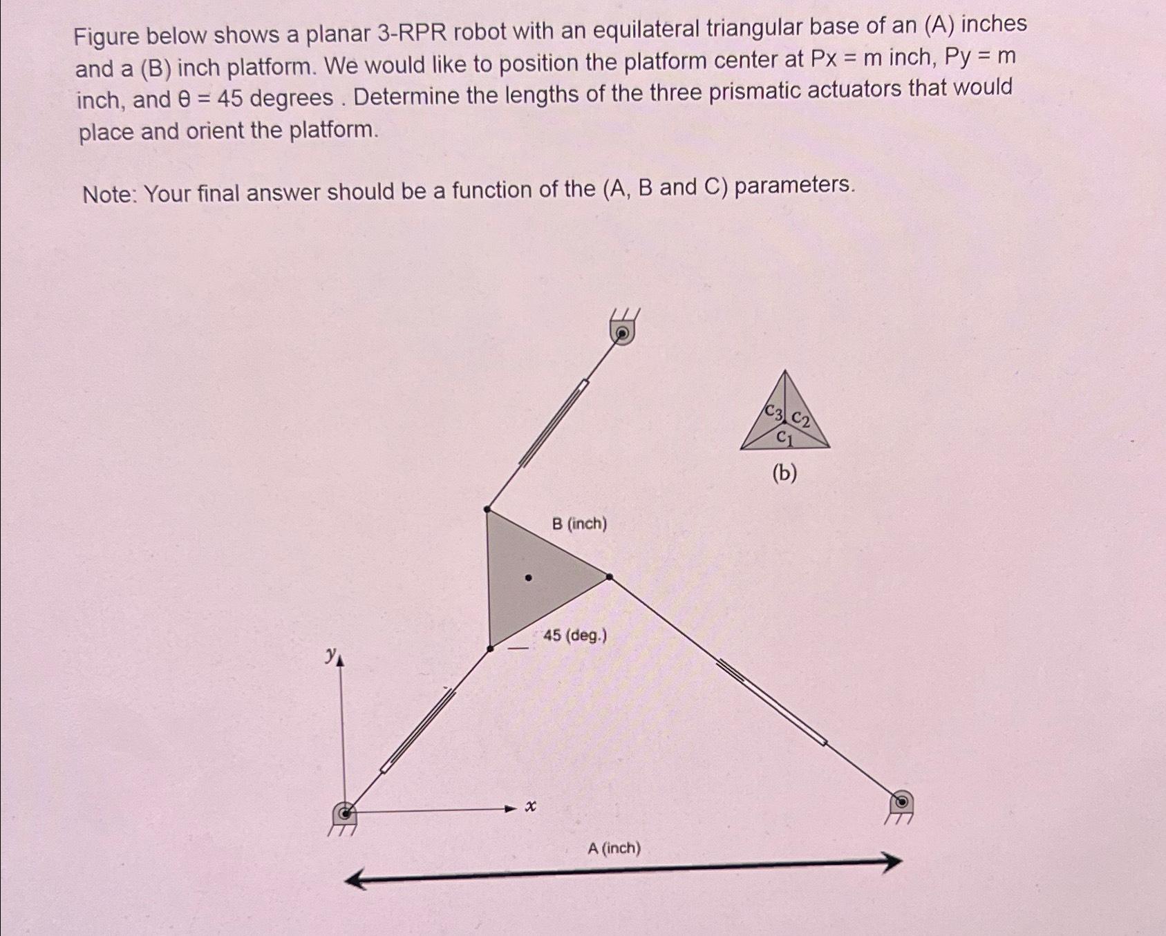 Solved Figure below shows a planar 3-RPR robot with an | Chegg.com