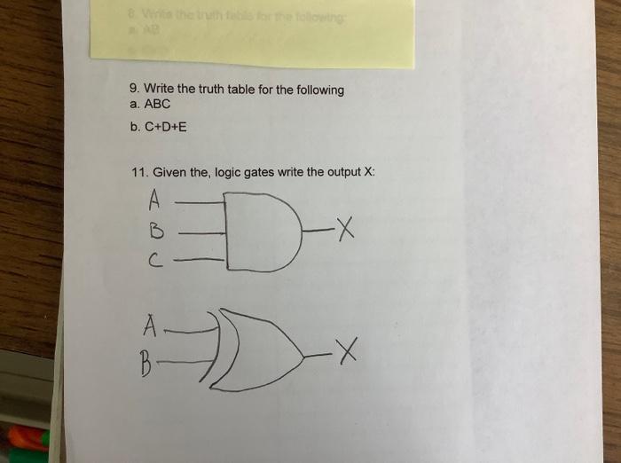 Solved 9. Write the truth table for the following a. ABC b. | Chegg.com