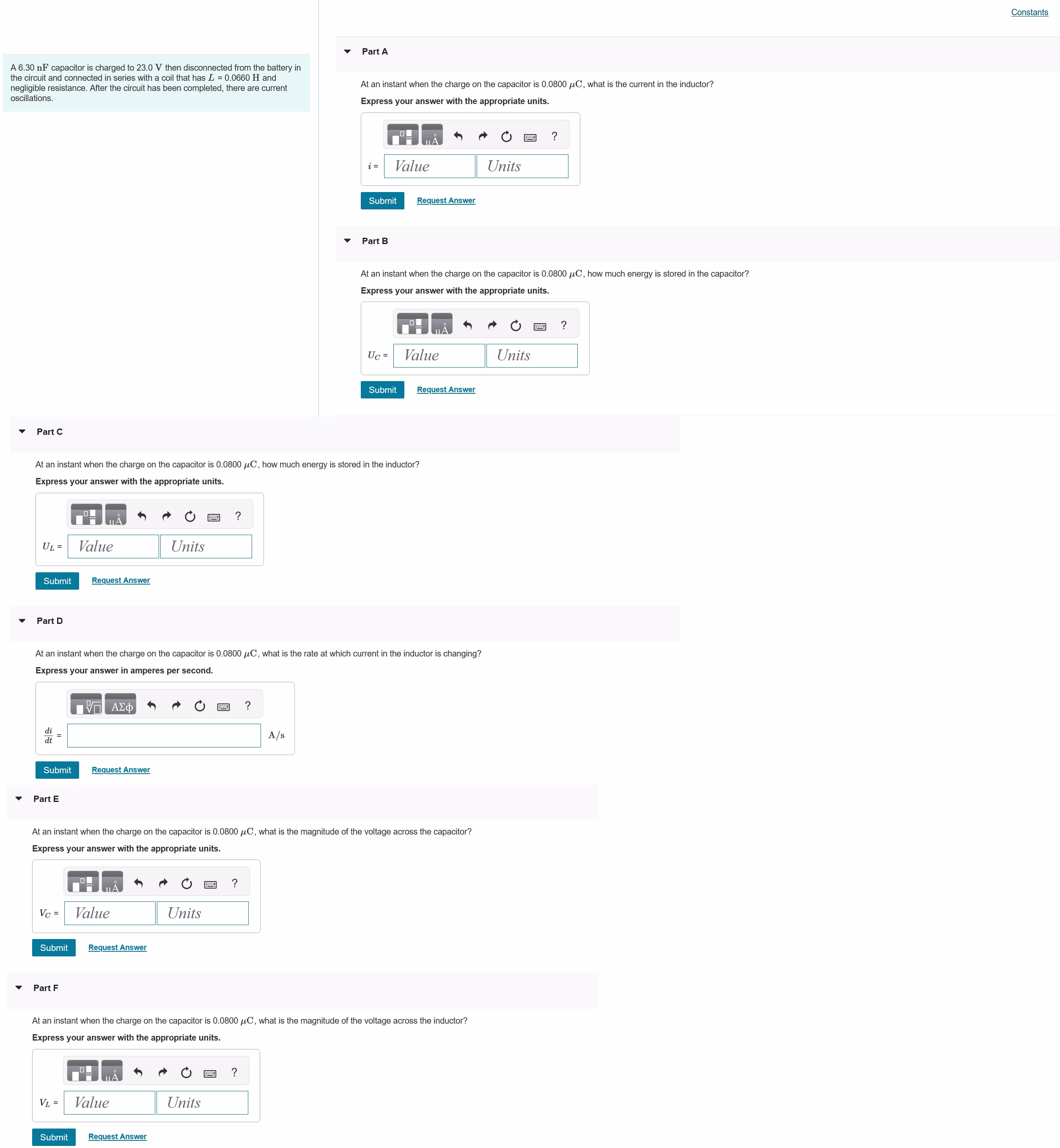 Solved A 6.30nF ﻿capacitor is charged to 23.0V ﻿then | Chegg.com