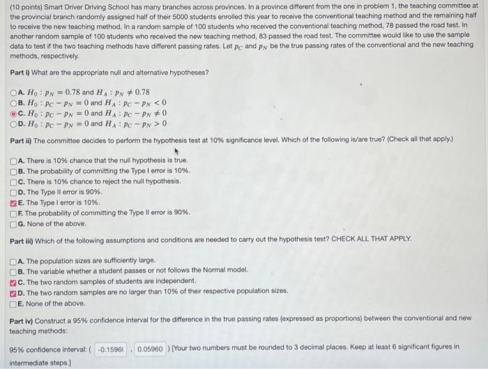 Solved (10 points) Smart Driver Driving School has many | Chegg.com