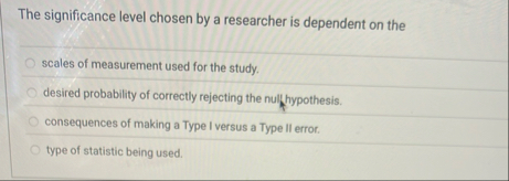 Solved The significance level chosen by a researcher is | Chegg.com