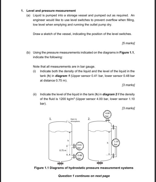 Solved 1. Level and pressure measurement (a) Liquid is | Chegg.com