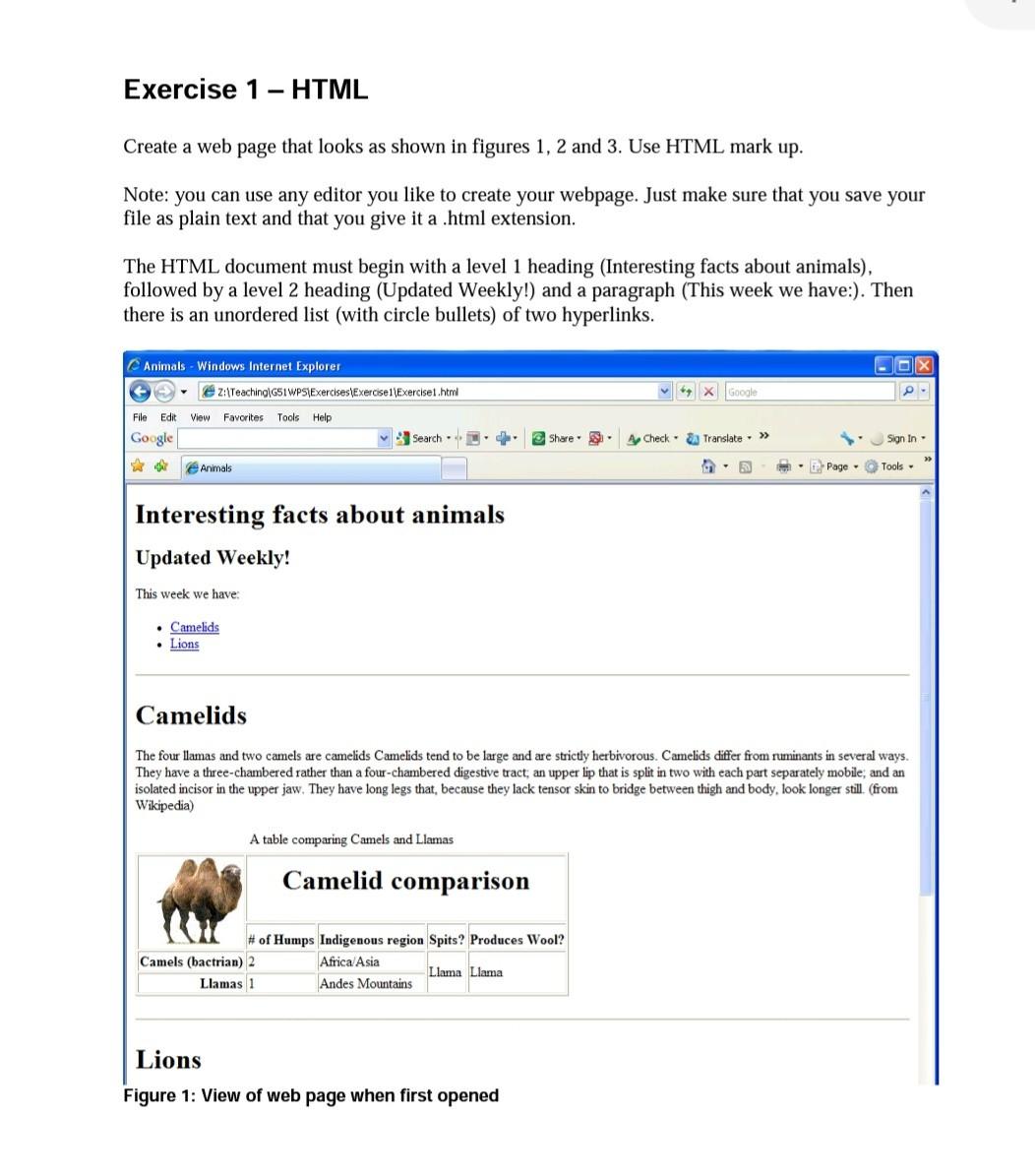 Solved Exercise 1 - HTML Create a web page that looks as | Chegg.com