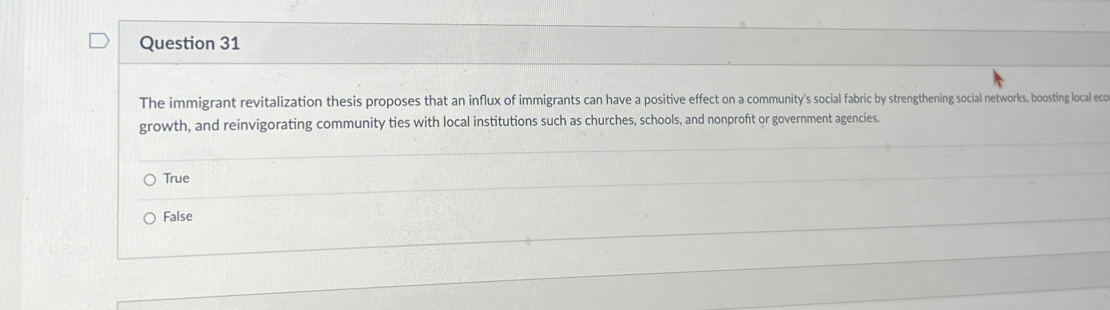 Solved Question 31The immigrant revitalization thesis | Chegg.com