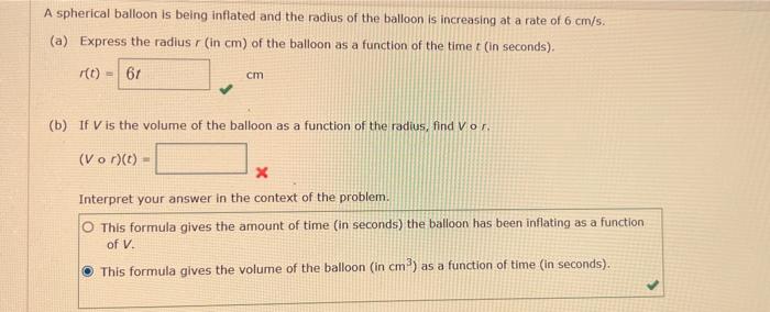Solved A spherical balloon is being inflated and the radius | Chegg.com