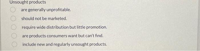 Solved Unsought products are generally unprofitable. should | Chegg.com