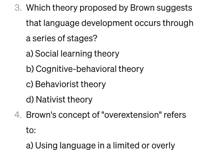 Solved Which theory proposed by Brown suggests that language | Chegg.com
