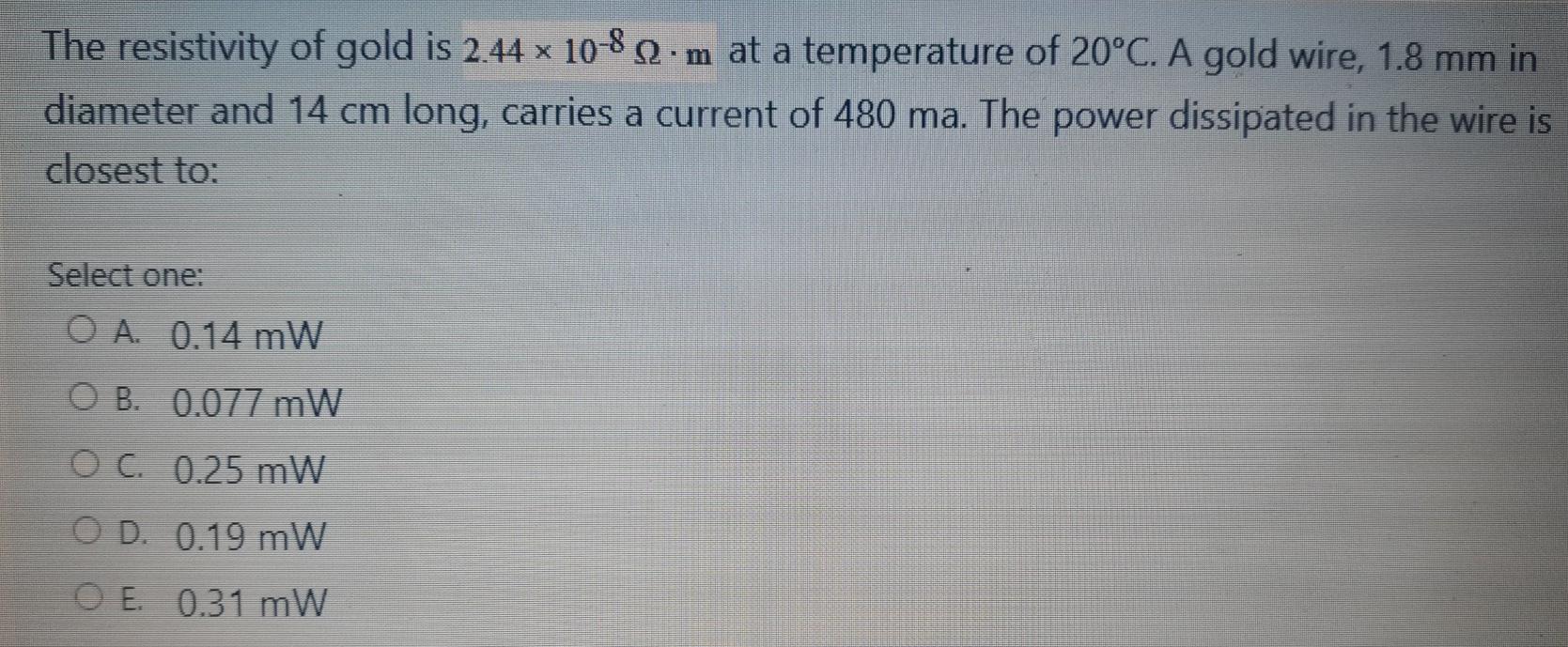 Solved The resistivity of gold is 2.44 x 10-82.m at a | Chegg.com