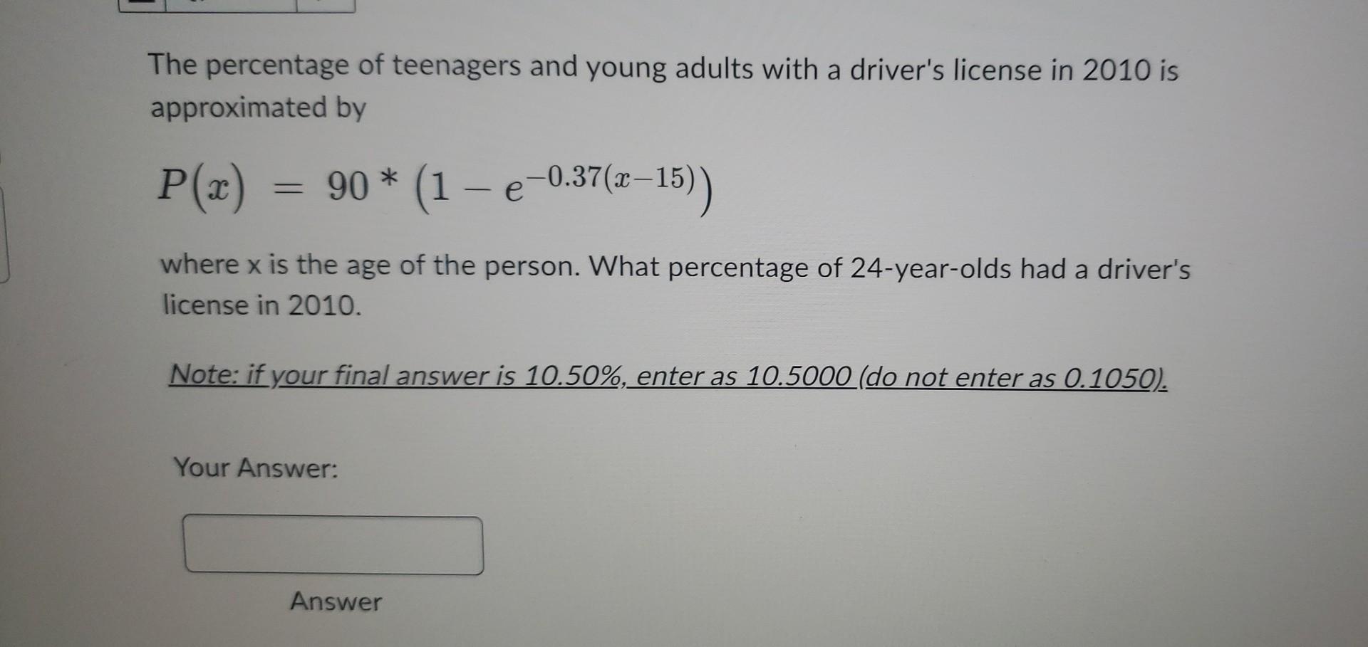 Solved The percentage of teenagers and young adults with a | Chegg.com
