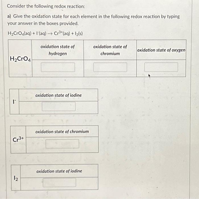 Solved Consider the following redox reaction: a) Give the | Chegg.com