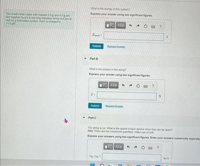 Solved What is the energy of this system? Two smail metat | Chegg.com