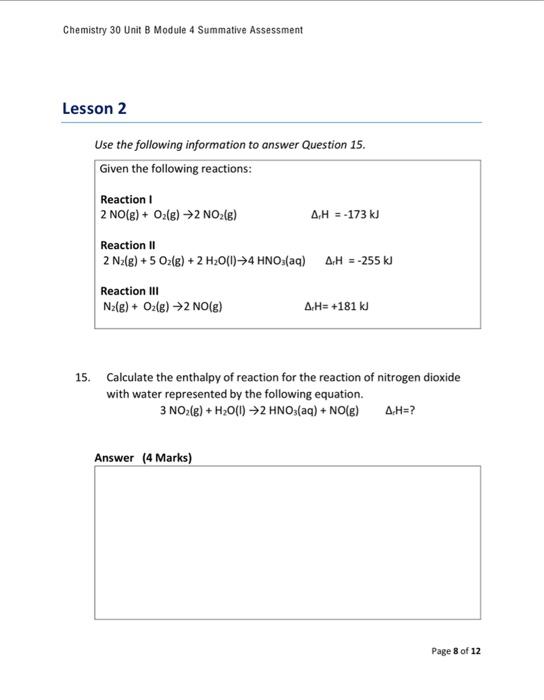 Solved Chemistry 30 Unit B Module 4 Summative Assessment | Chegg.com