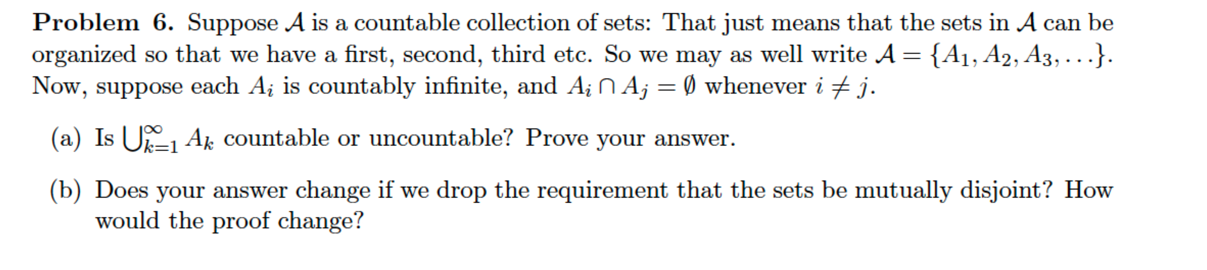 Solved Problem 6. ﻿Suppose A ﻿is a countable collection of | Chegg.com