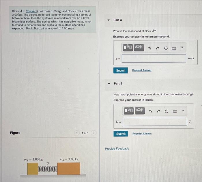 Solved Block A in (Figure 1) has mass 1.00 kg, and block B | Chegg.com