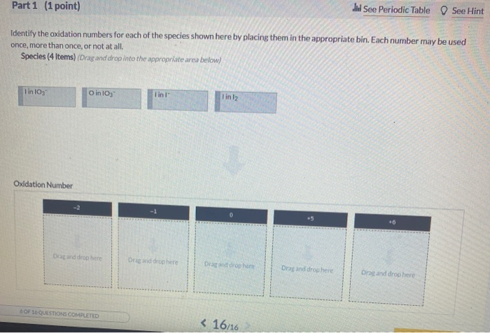 Solved Part 1 (1 point) w See Periodic Table See Hint | Chegg.com