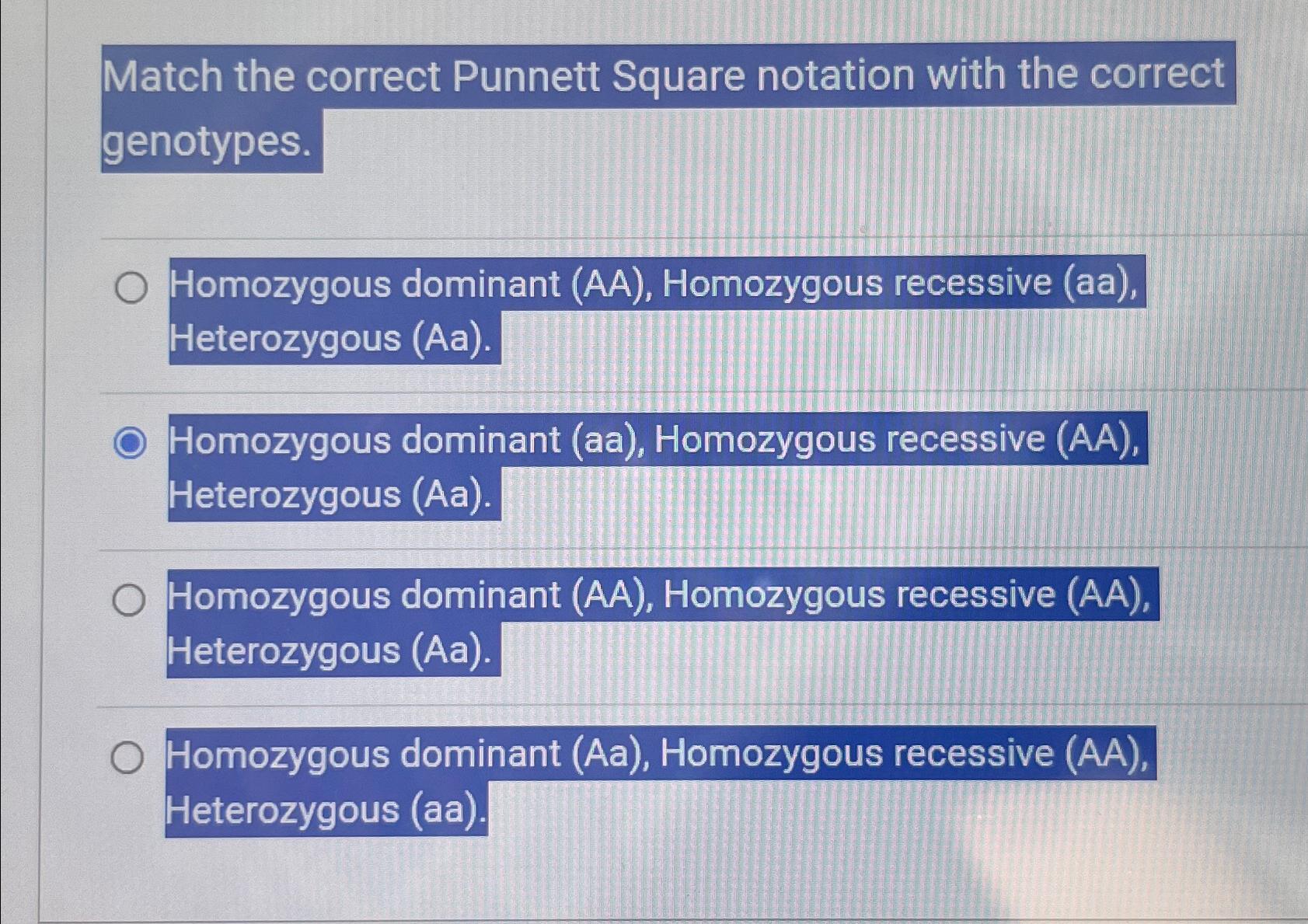 Solved Match the correct Punnett Square notation with the | Chegg.com