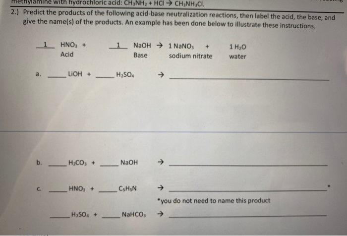 Solved netnyiami with hydrochloric acid: CH3NH2 + HCl → | Chegg.com