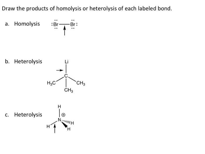 Solved Draw the products of homolysis or heterolysis of each | Chegg.com