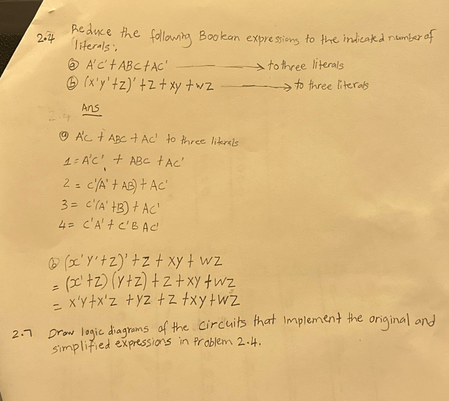 Solved 2.4 ﻿Reduce the following Boolean expressions to the | Chegg.com