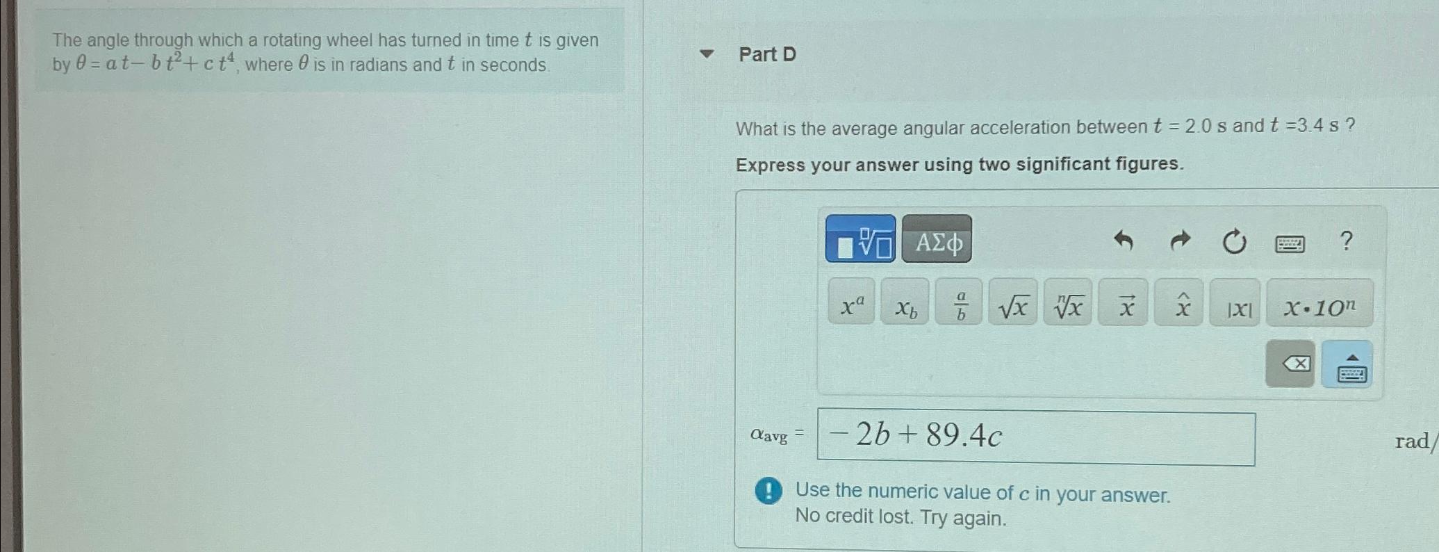 Solved The angle through which a rotating wheel has turned | Chegg.com