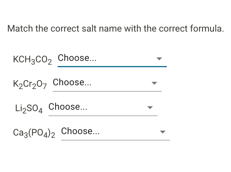Match the correct salt name with the correct | Chegg.com