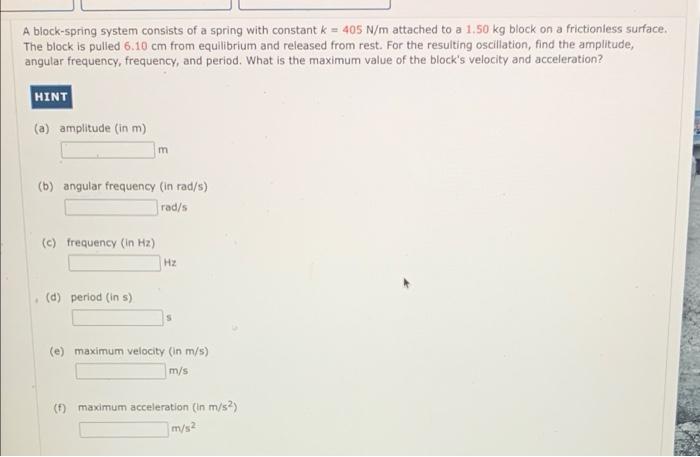 Solved A block-spring system consists of a spring with | Chegg.com