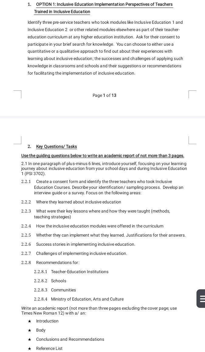 Solved OPTION 1: Inclusive Education Implementation | Chegg.com