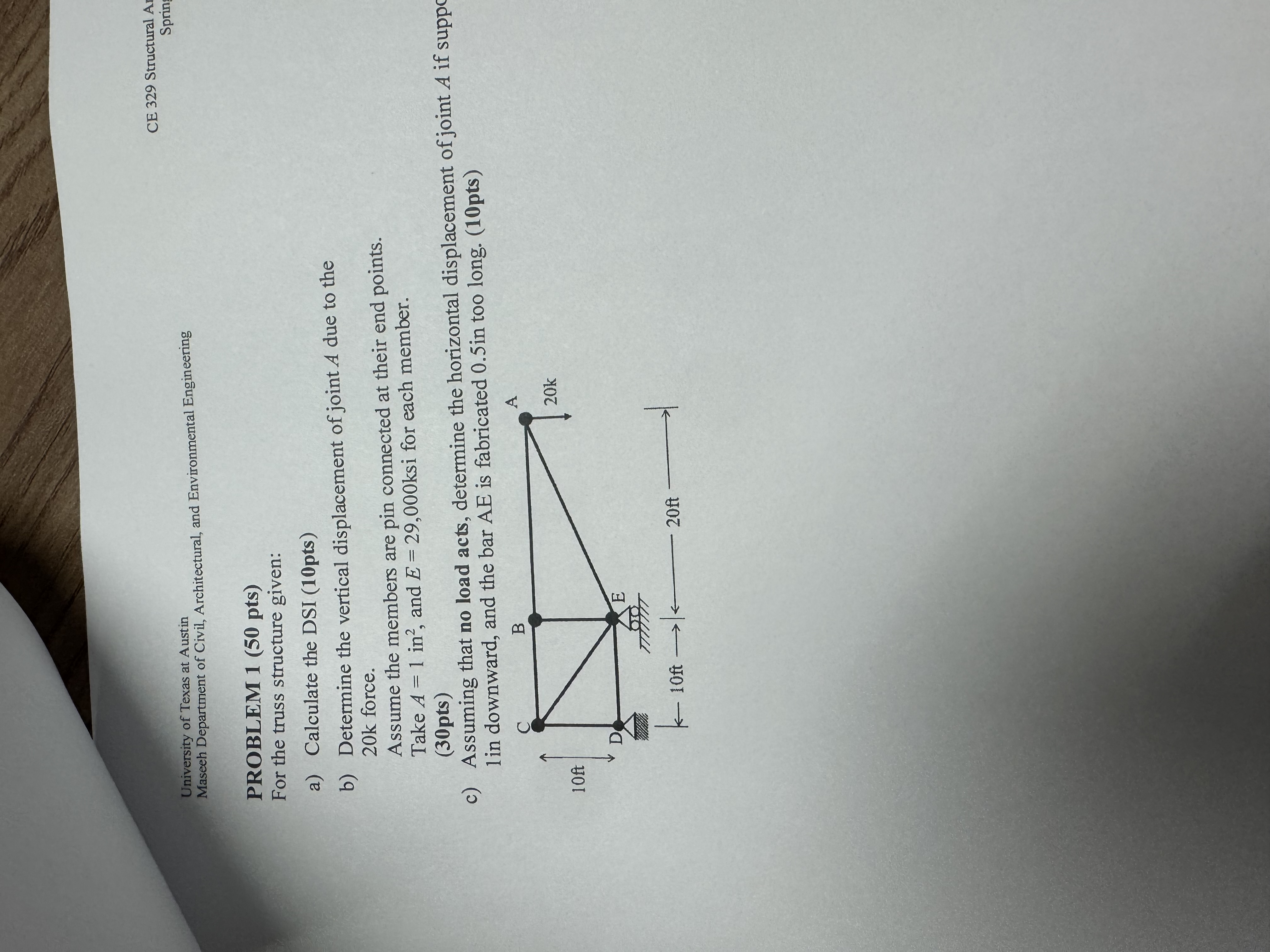 PROBLEM 1 ( 50 ﻿pts) ﻿For the truss structure given: | Chegg.com