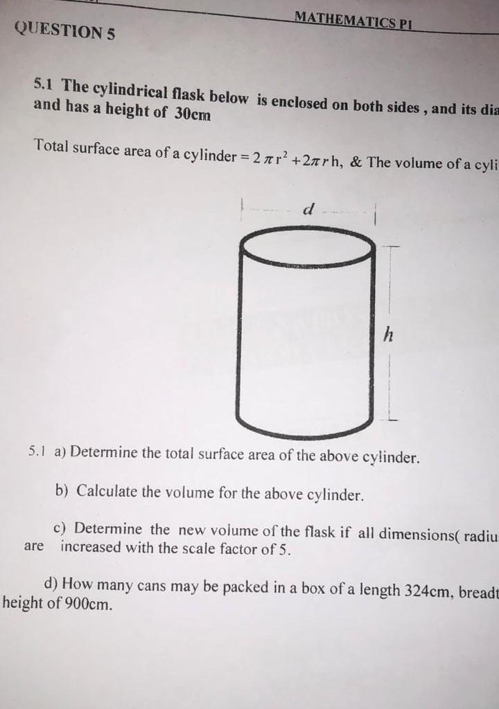 5.1 The cylindrical flask below is enclosed on both | Chegg.com