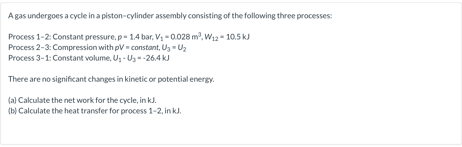 A gas undergoes a cycle in a piston-cylinder assembly | Chegg.com