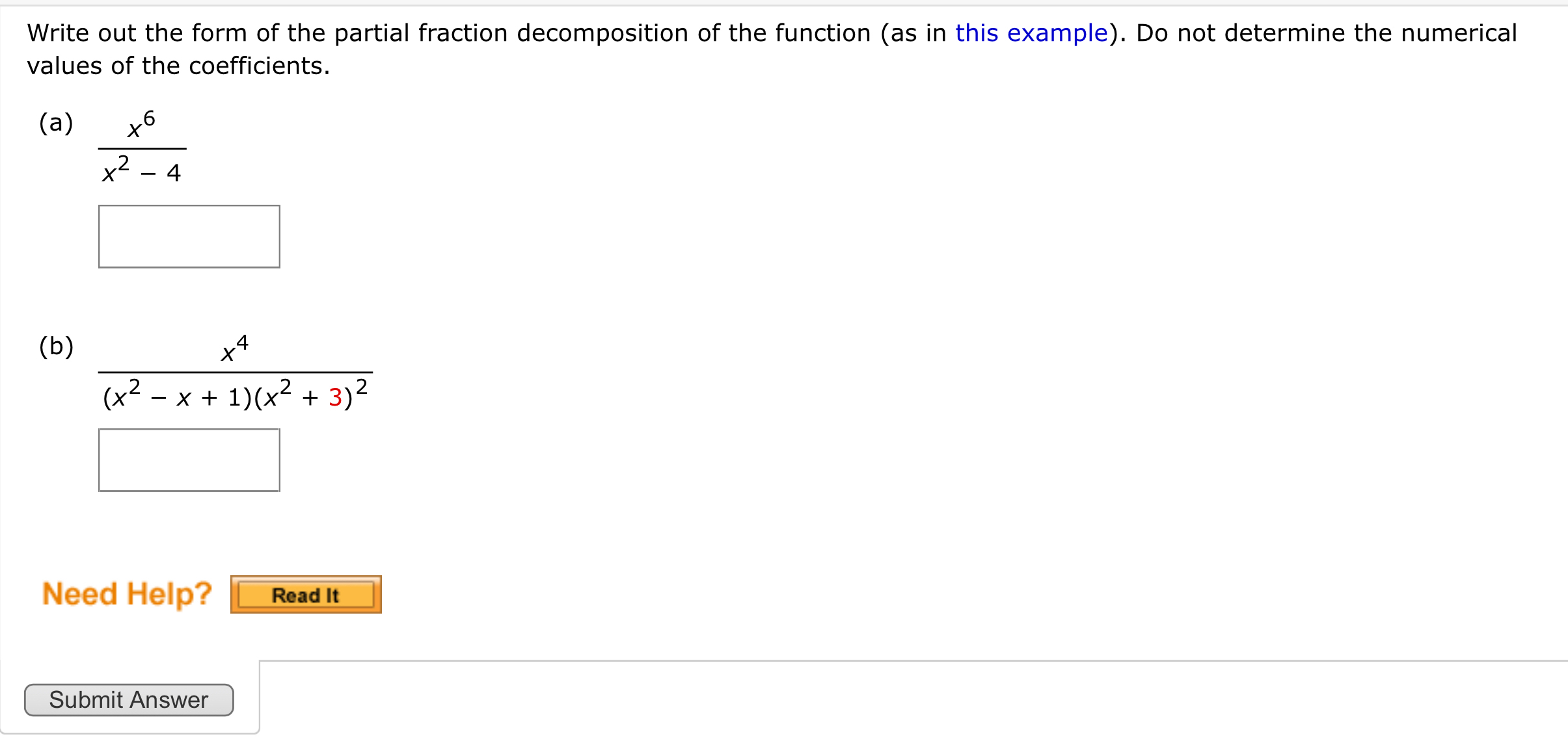 Solved Write out the form of the partial fraction | Chegg.com