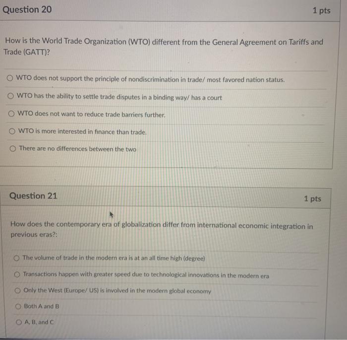 Solved Question 20 1 pts How is the World Trade Organization | Chegg.com