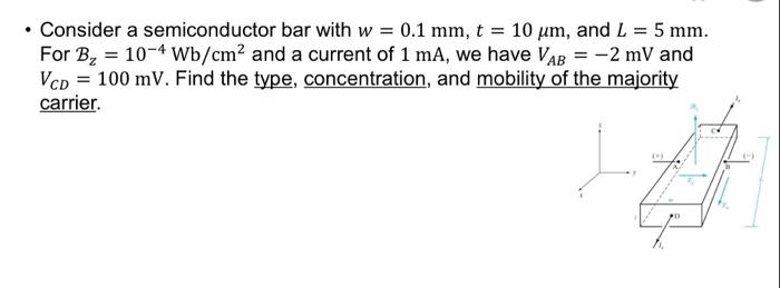 Solved - Consider a semiconductor bar with w=0.1 mm,t=10μm, | Chegg.com
