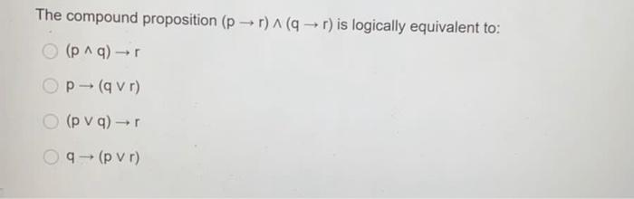 Solved The compound proposition ( pr)^(q) is logically | Chegg.com