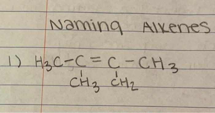 Solved Naming Alkenes H3C=c-CH3 CH₂ CH₂ Naming Alkenes 1) | Chegg.com