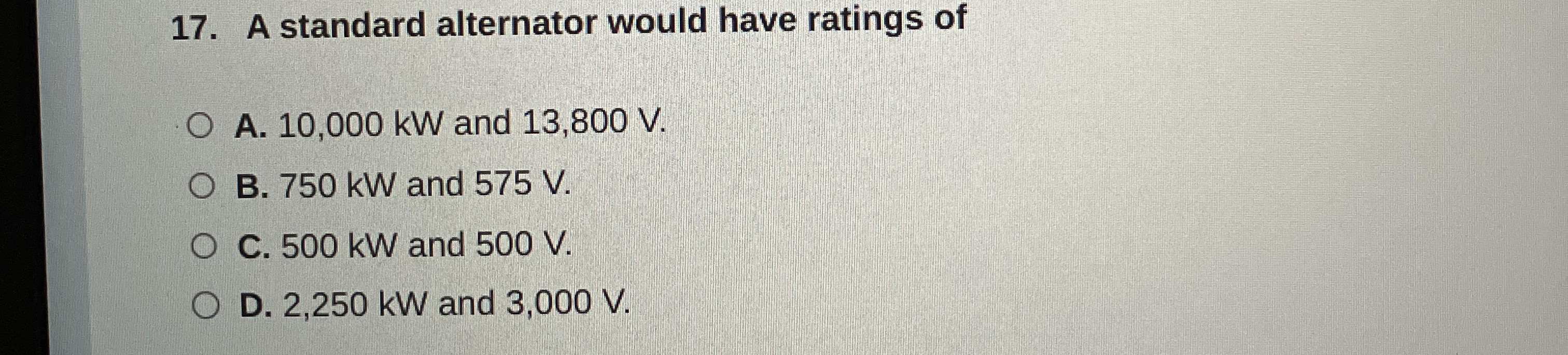 Solved A standard alternator would have ratings | Chegg.com
