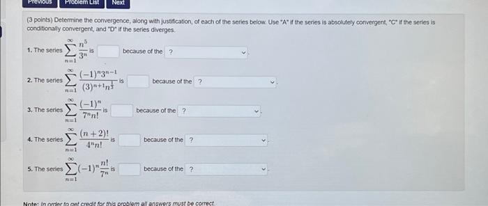 Solved (3 points) Determine the convergence, along with | Chegg.com